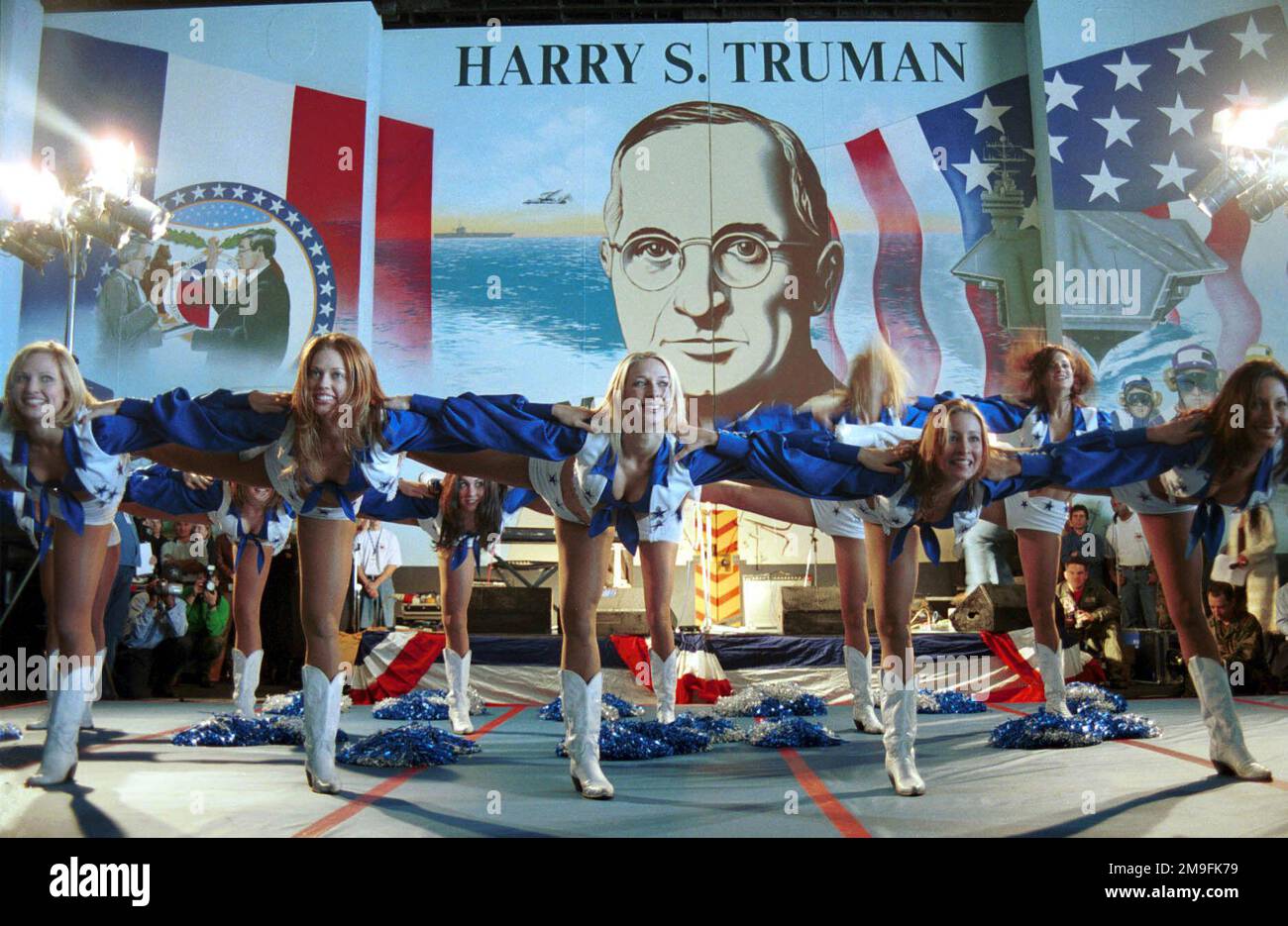 The Dallas Cowboys Cheerleaders perform a dance routine for the crew in ...