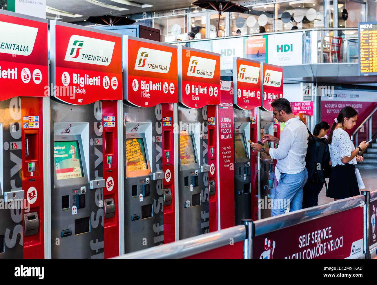 ROME, ITALY - JUNE 29, 2019: Trenitalia tickets machines in ROME ...