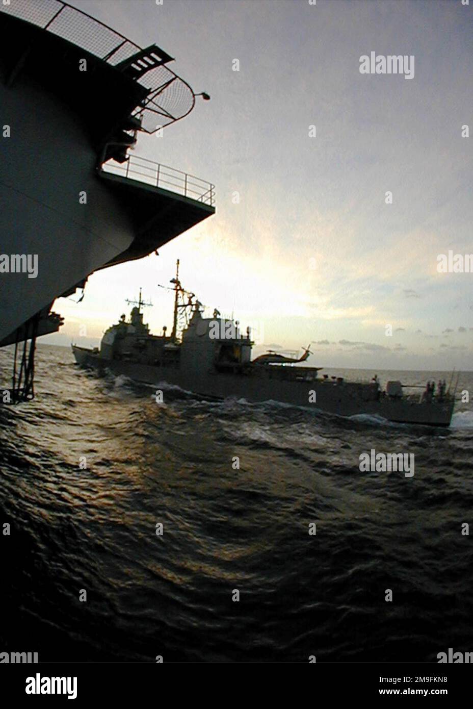 Guided Missle Cruiser USS SAN JACINTO (CG 56) maintains a steady course ...