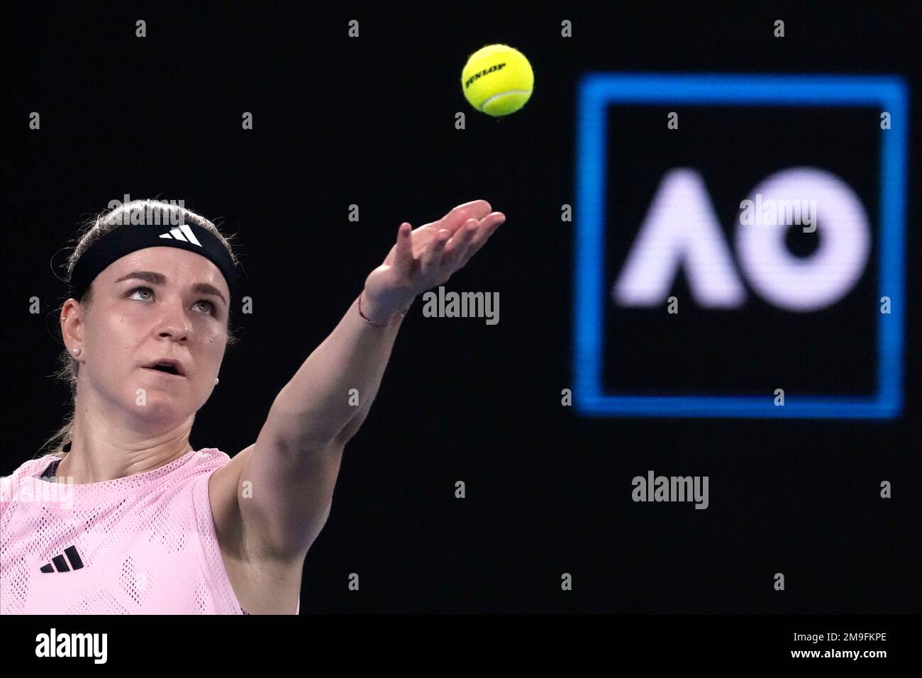 Karolina Muchova of the Czech Republic serves to Danielle Collins of ...