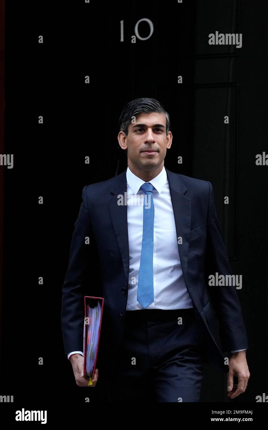 Britain's Prime Minister Rishi Sunak leaves 10 Downing Street to attend the weekly Prime ...