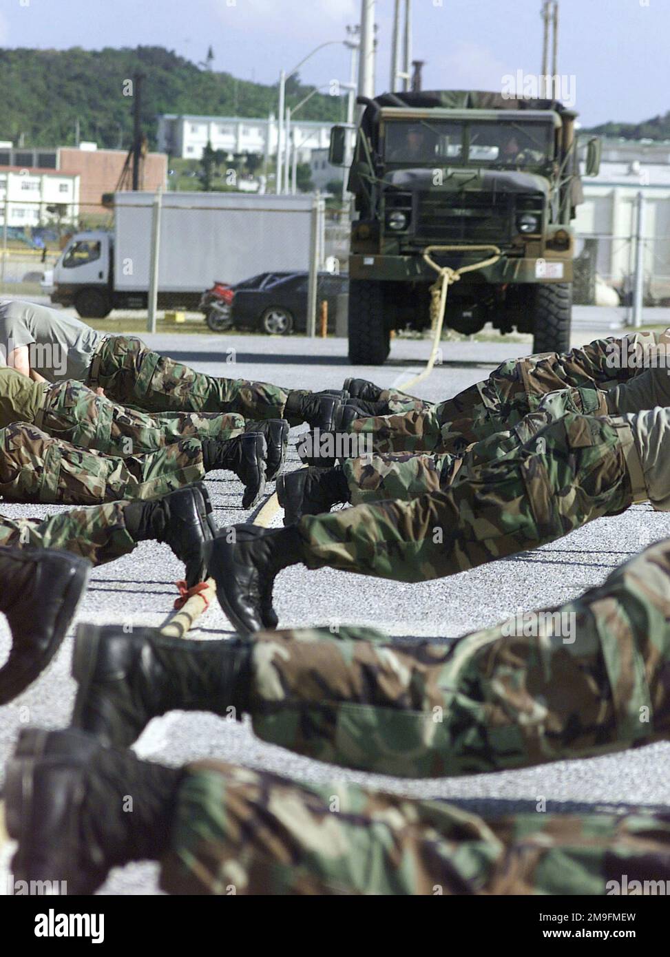 Marines in the starting position awaiting a signal to get up and pull ...