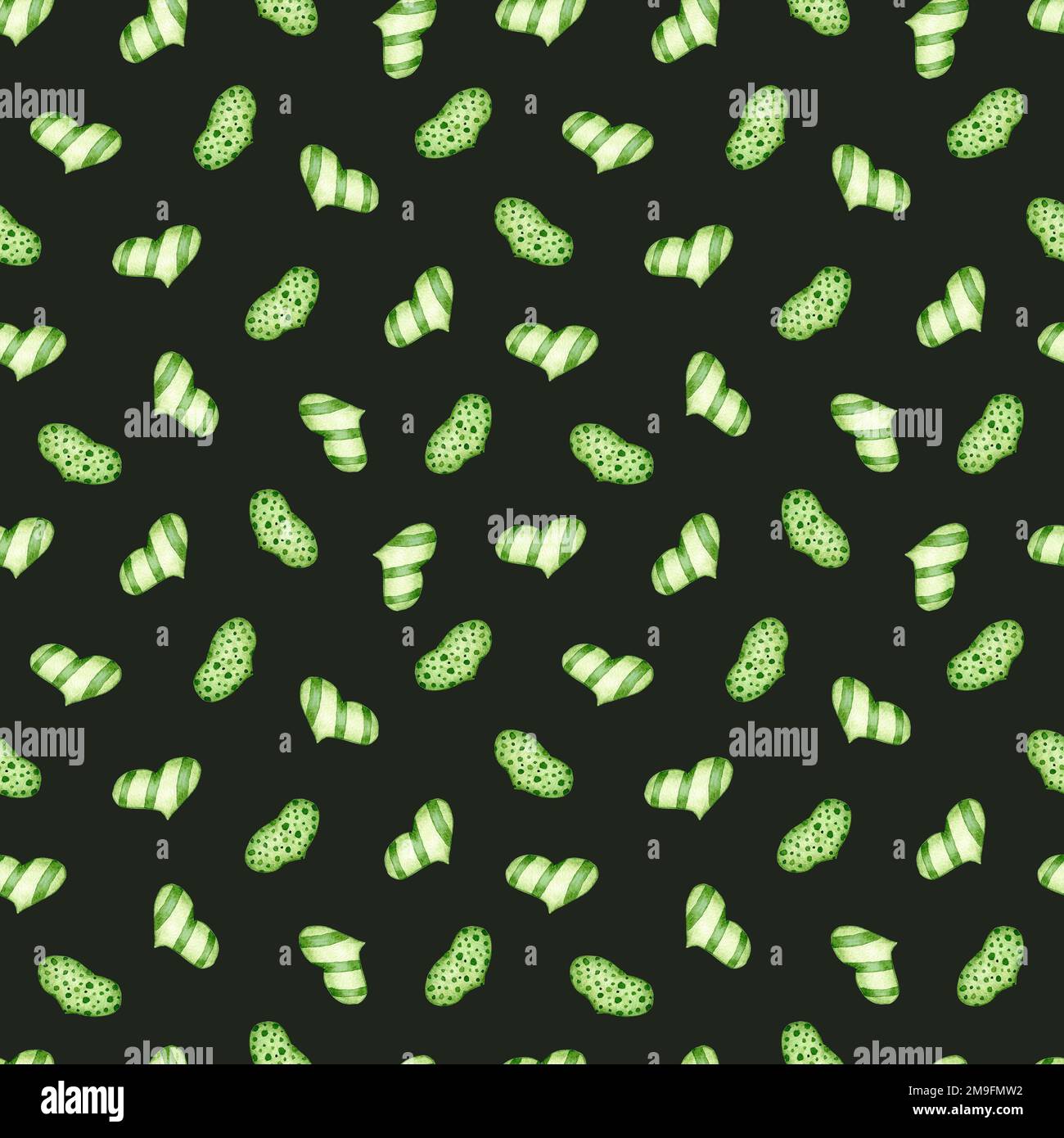 Green Heart. Watercolor Seamless Pattern with Green Hearts. Design for ...