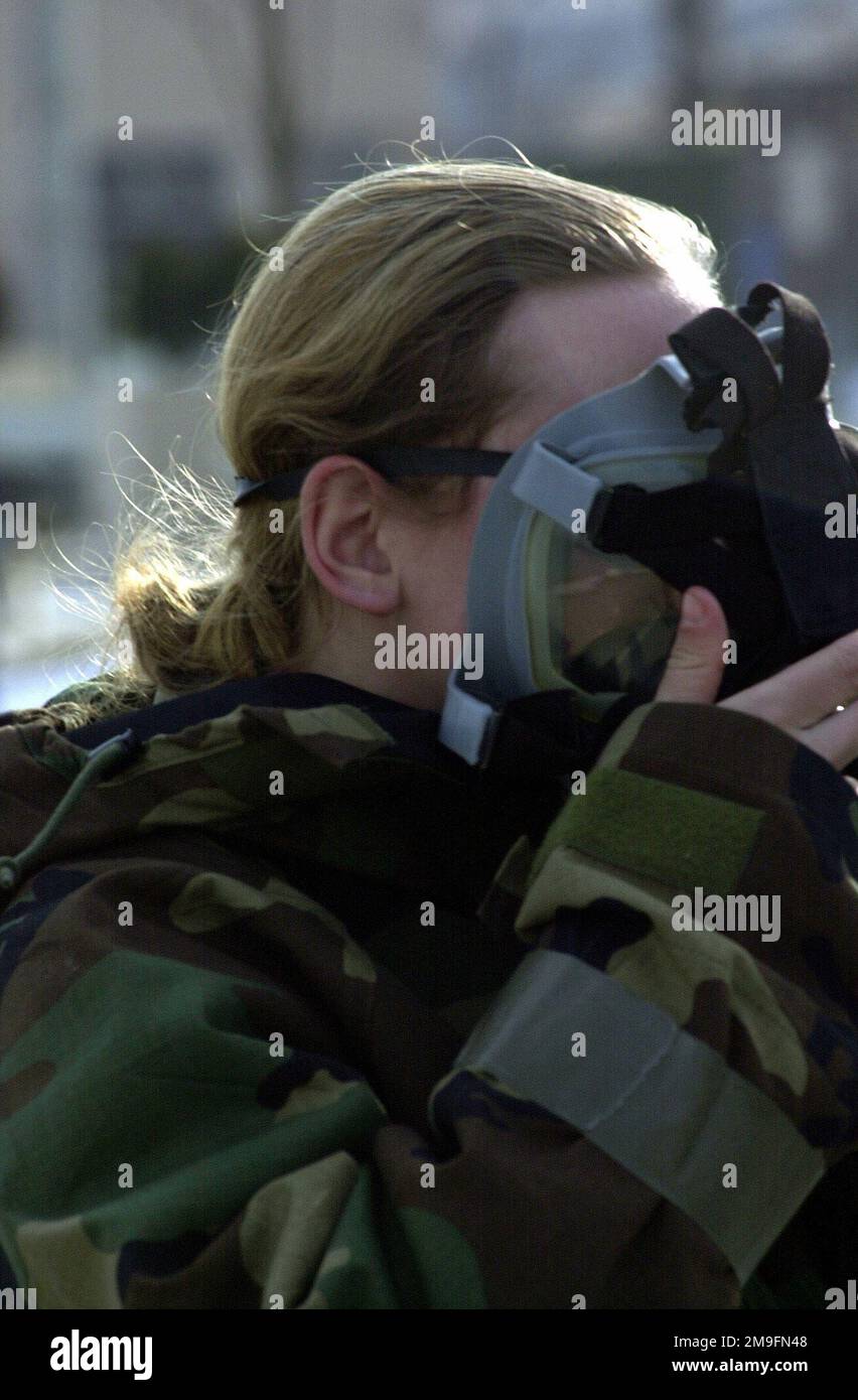 US Air Force AIRMAN Sherry Petras, 51st Security Forces Squadron, shows ...