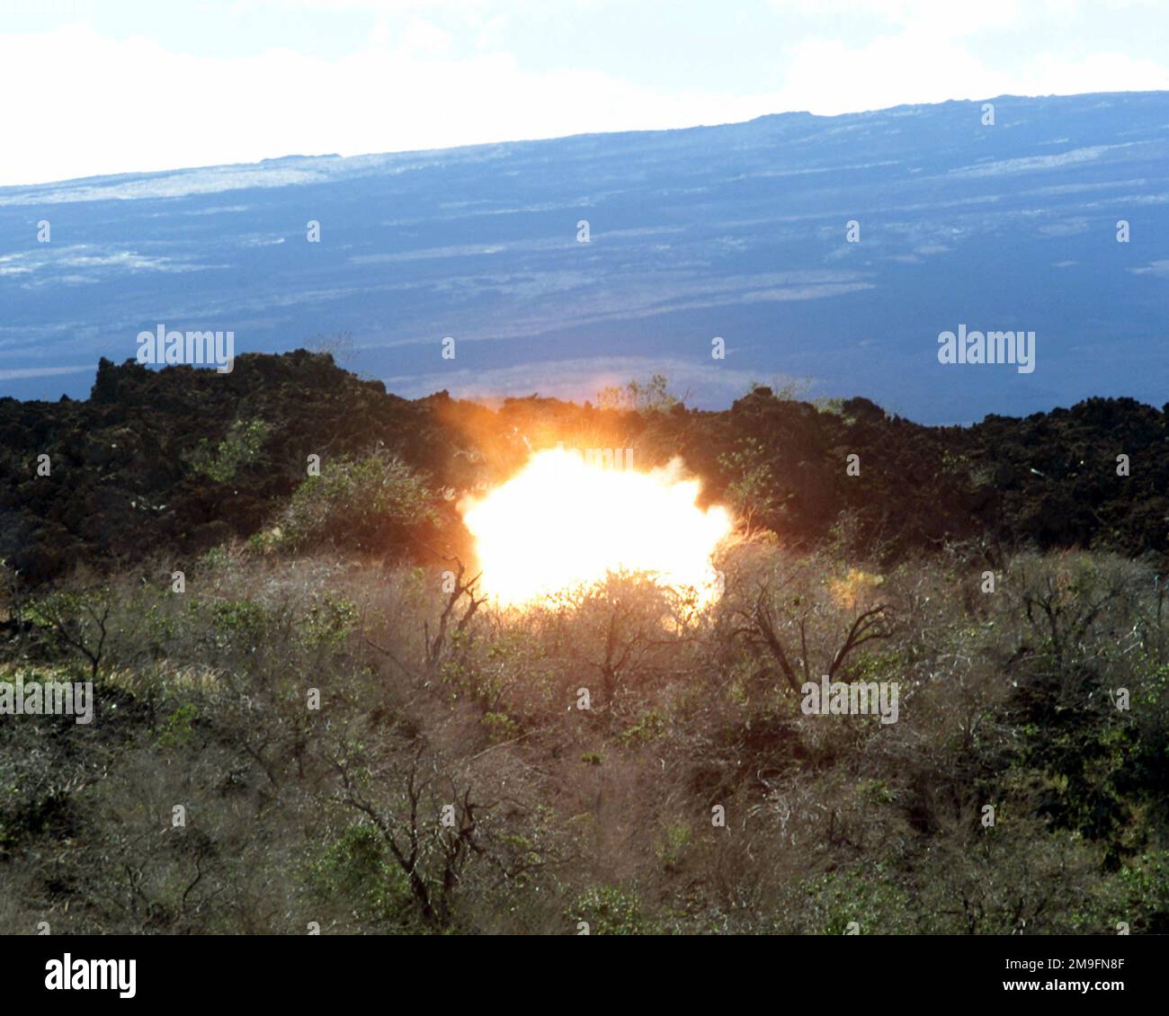 A bright blast follows the impact of the explosive device at the head ...