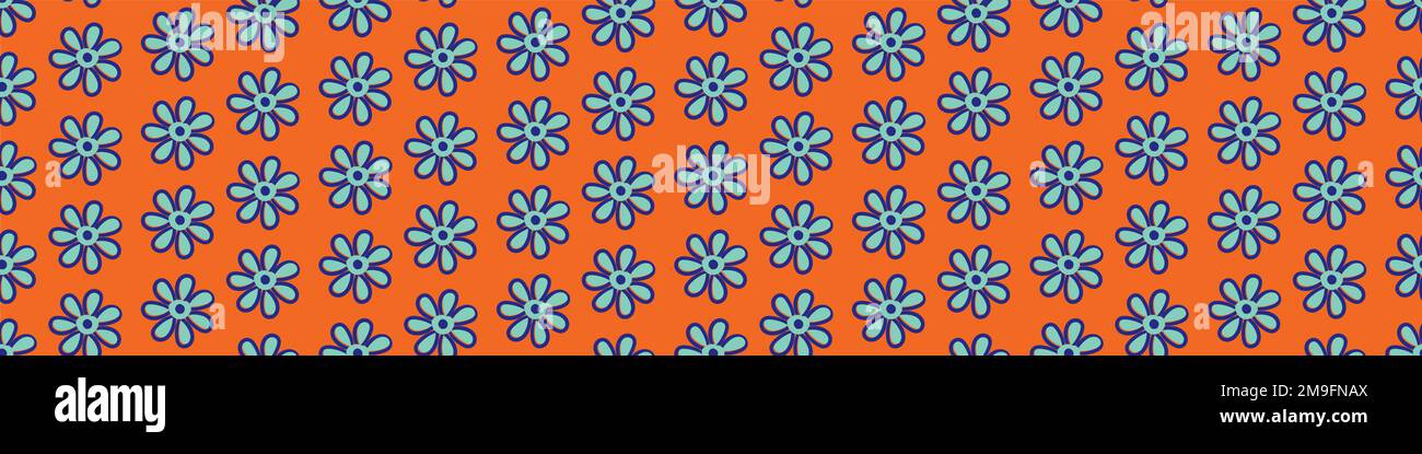 Wildflower seamless vector seamless border. Tropical neon orange blue ...