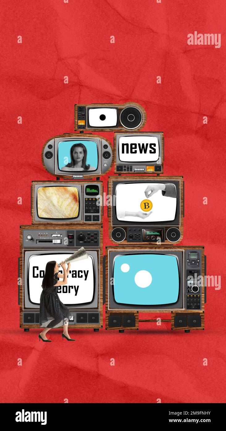 Contemporary art collage. Conceptual design. Set of retro TV screen ...