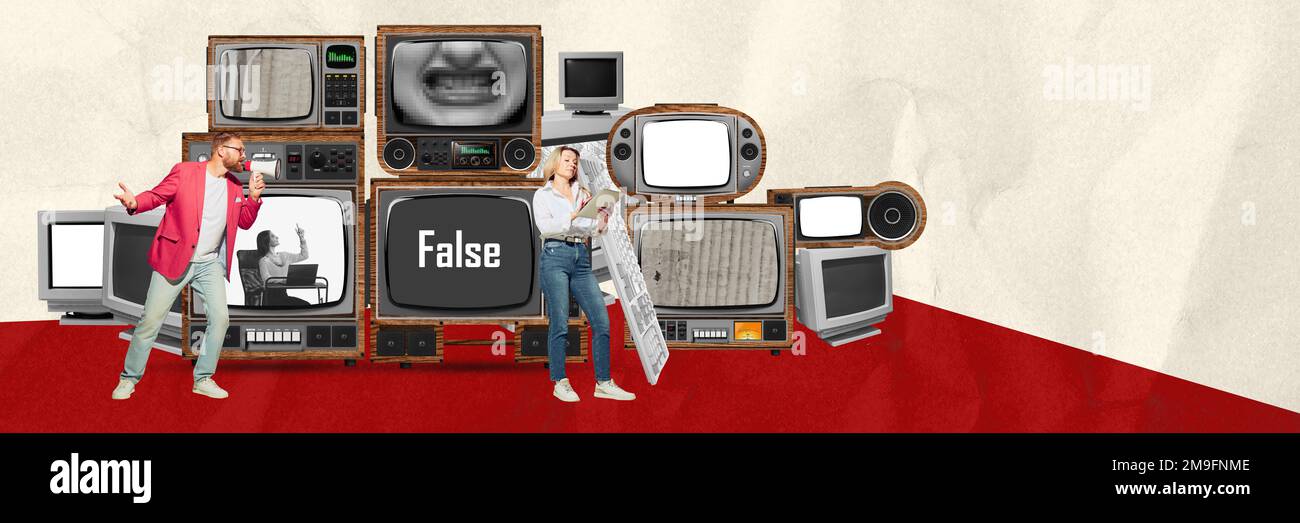 Contemporary art collage. Conceptual design. Set of retro TV and ...