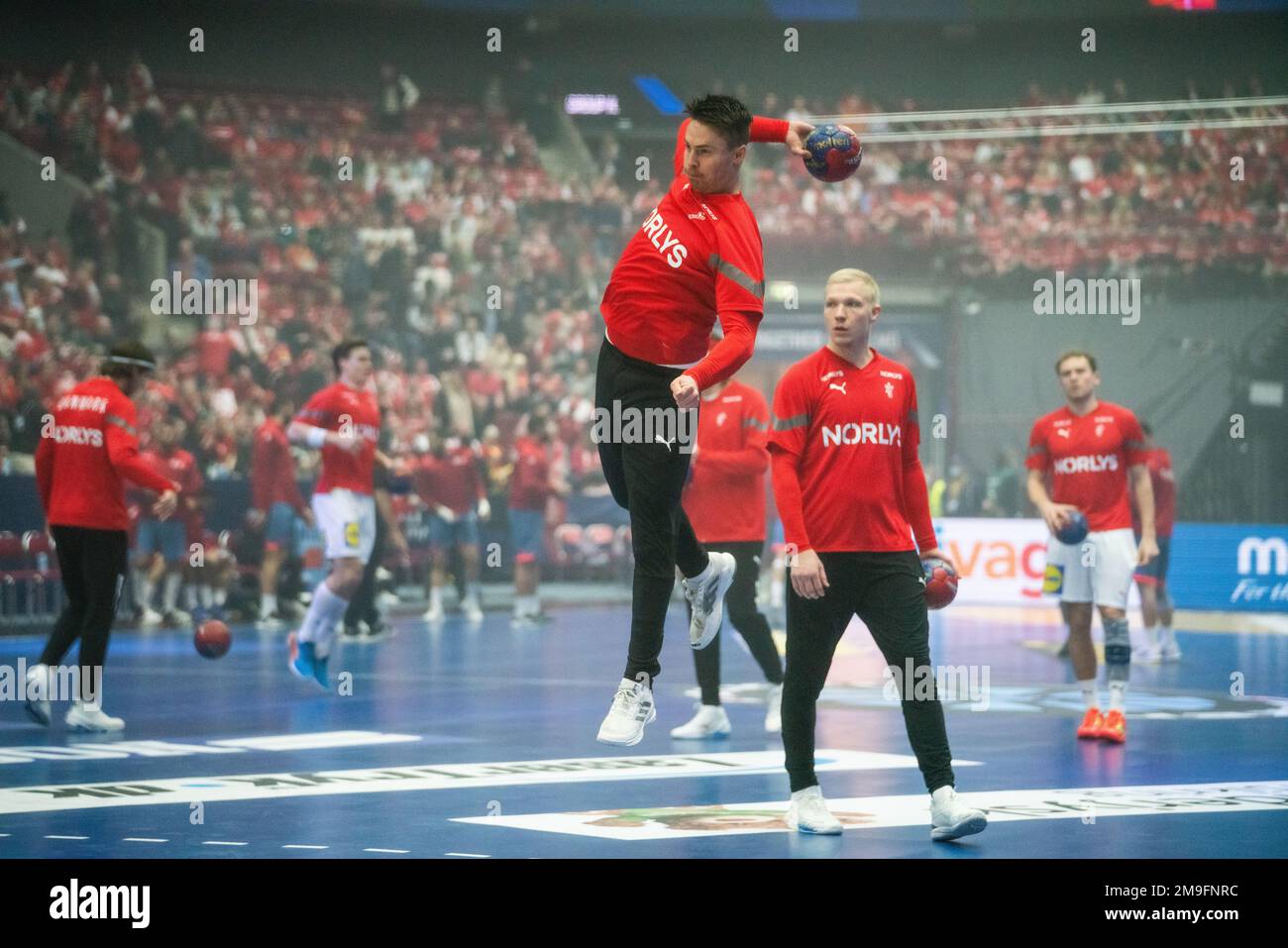 Malmo, Sweden. 17th Jan, 2023. Michael Damgaard of Denmark warms up ...