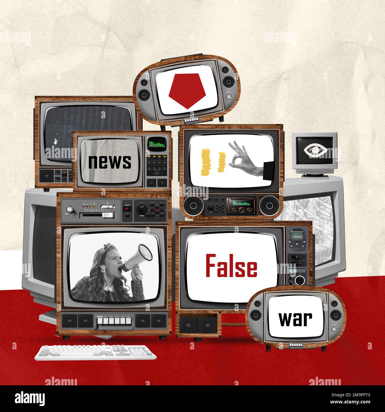 Contemporary art collage. Conceptual design. Set of retro TV screen ...