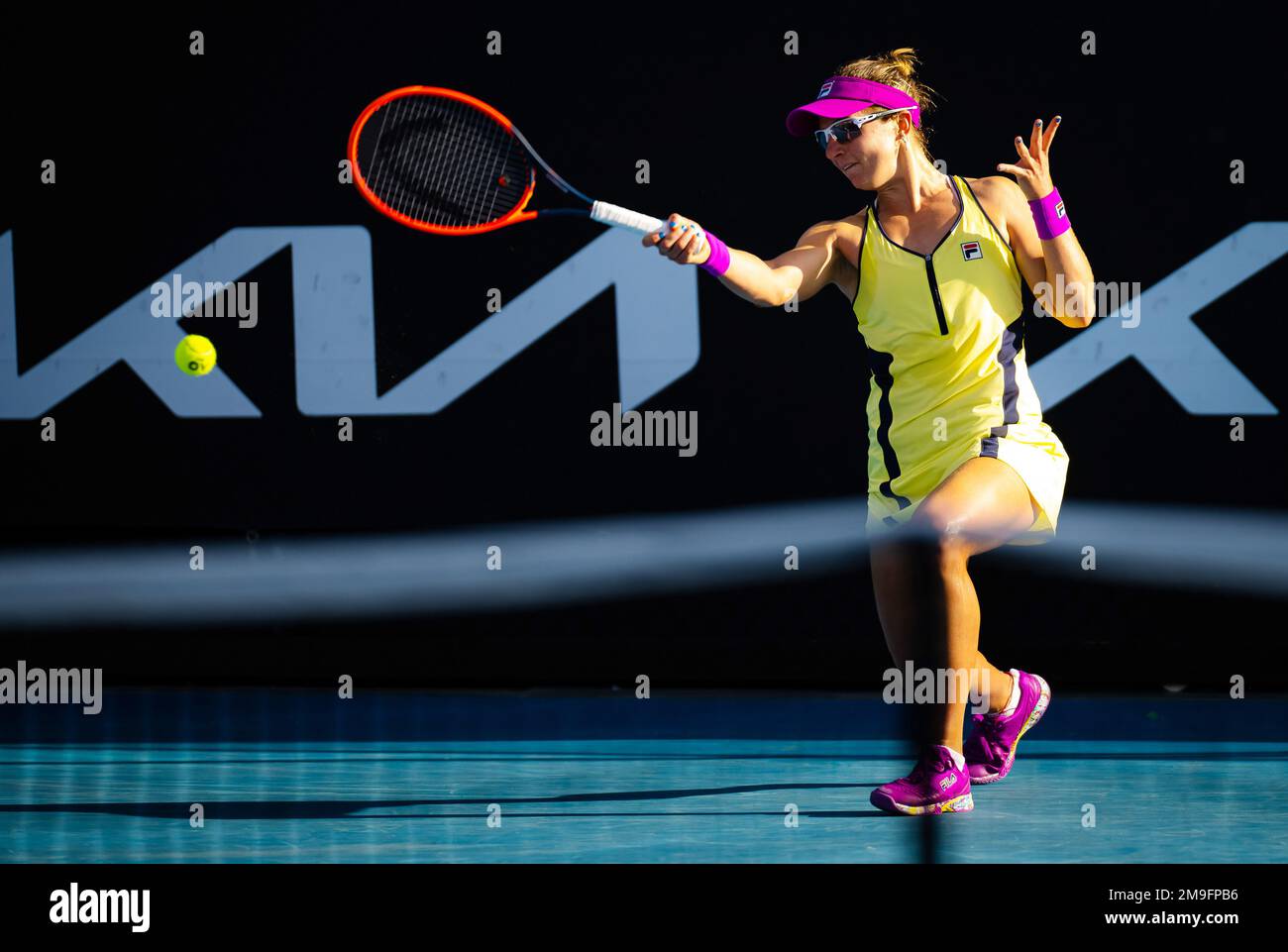Nadia Podoroska of Argentina in action against Leolia Jeanjean of ...