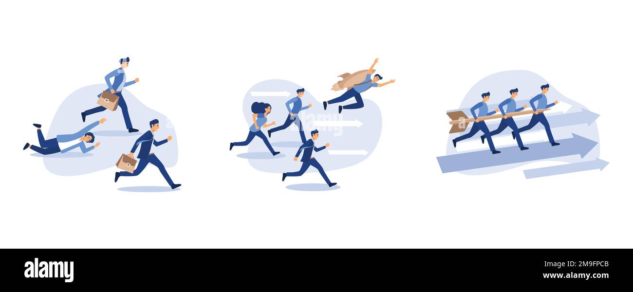 Group of businessmen rushing for work while one of them fall badly ...