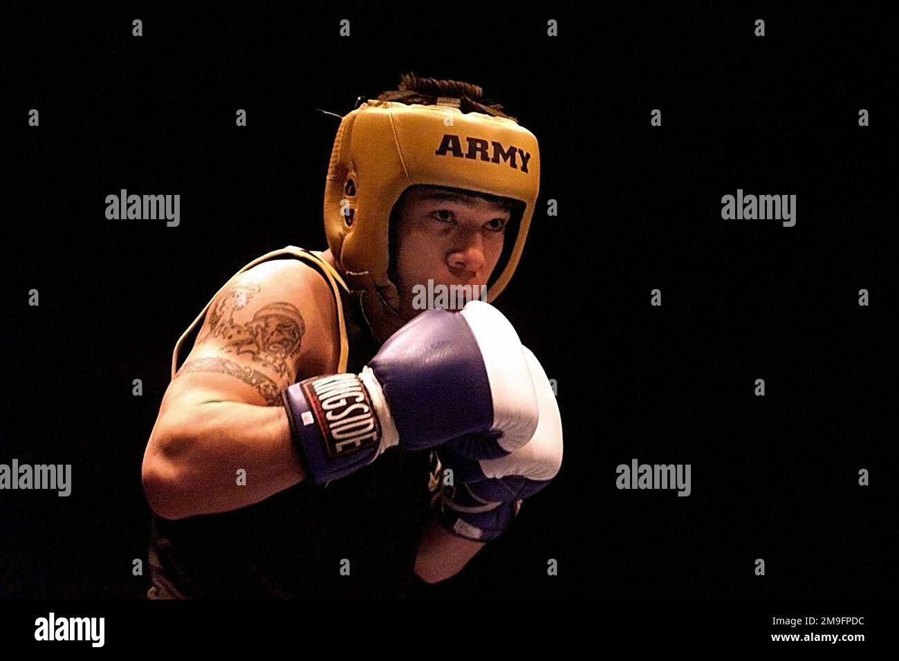 US Army boxer Alexander Ramos sizes up his opponent US Marine Corps ...