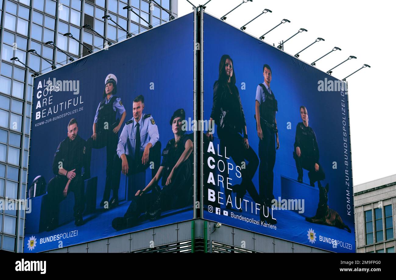 Giant promotional poster of the German Federal Police with the slogan ...
