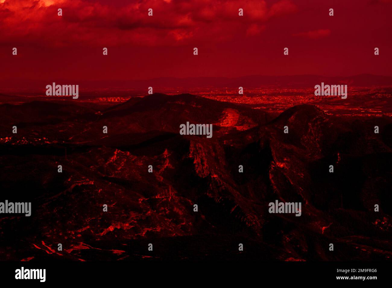 Fiery red sky. Blood clouds. Horror. Background, banner. Horror ...