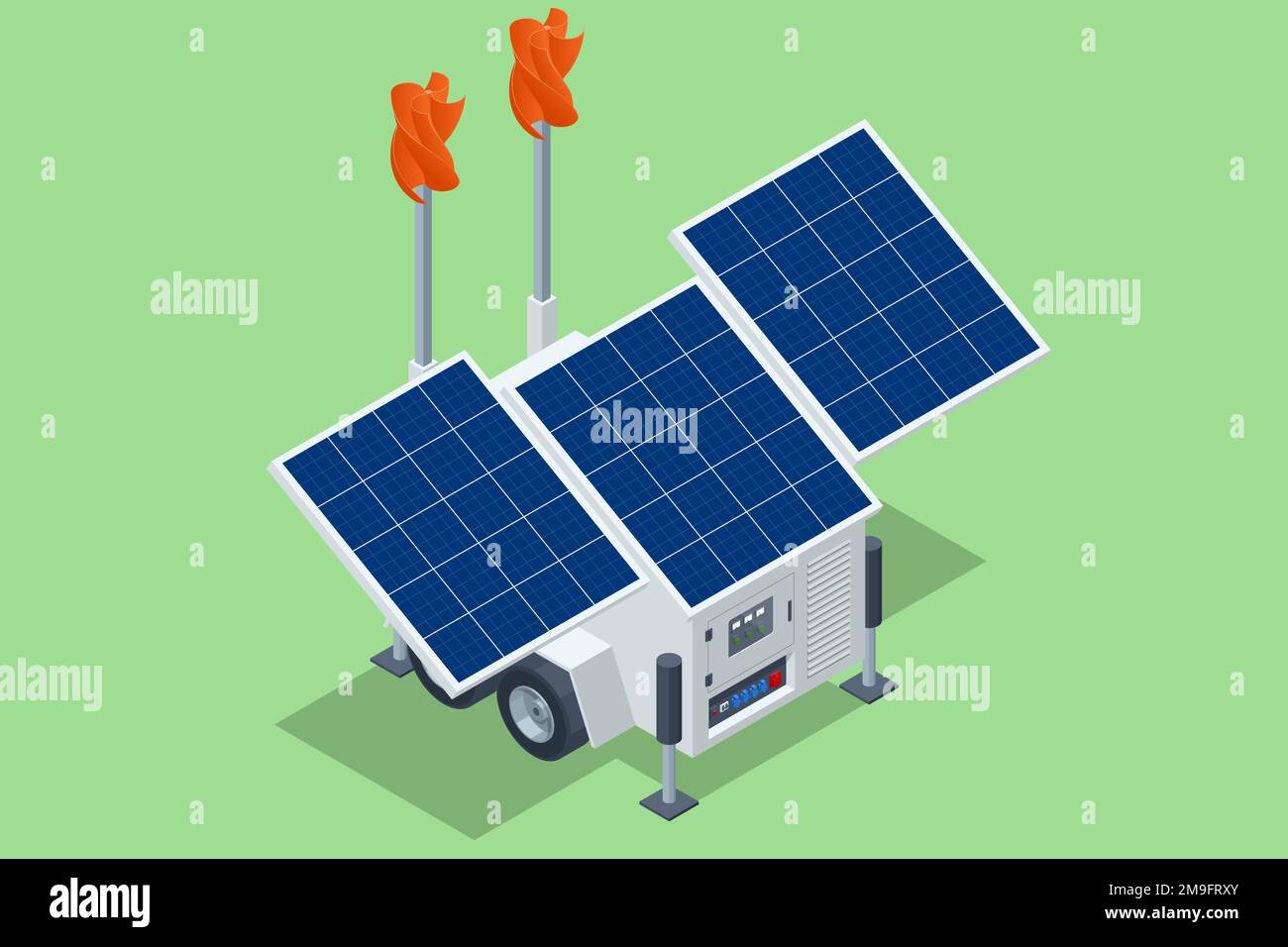 Isometric multifunctional electricity generator. Solar panels, wind ...
