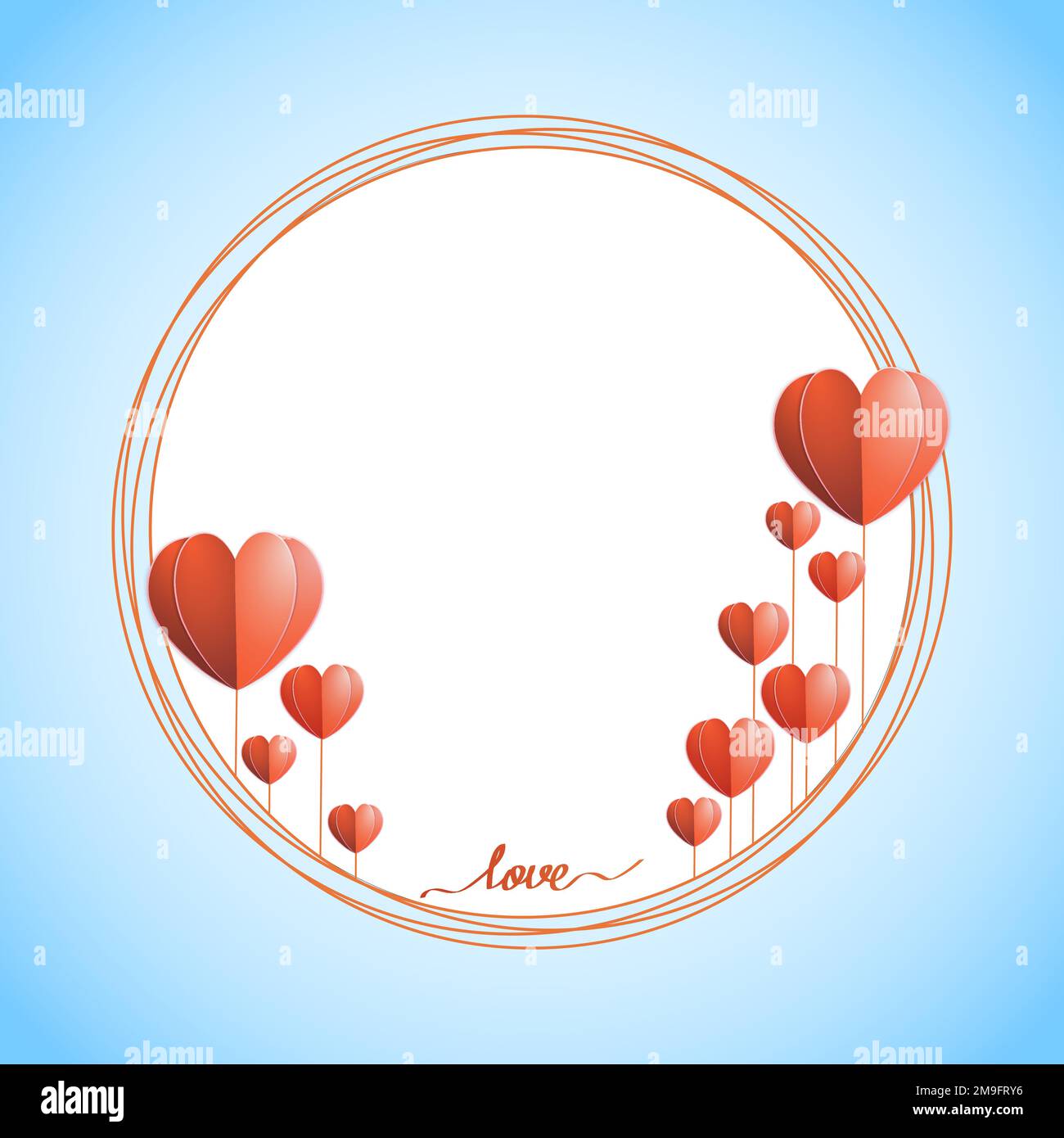 Blue template for Valentine s Day card with paper hearts growing like ...