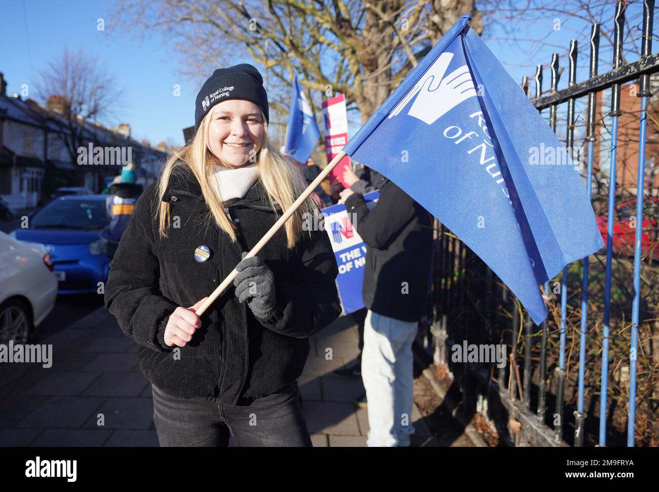 Amy Fletcher, a nurse from London, on the picket line outside St George ...