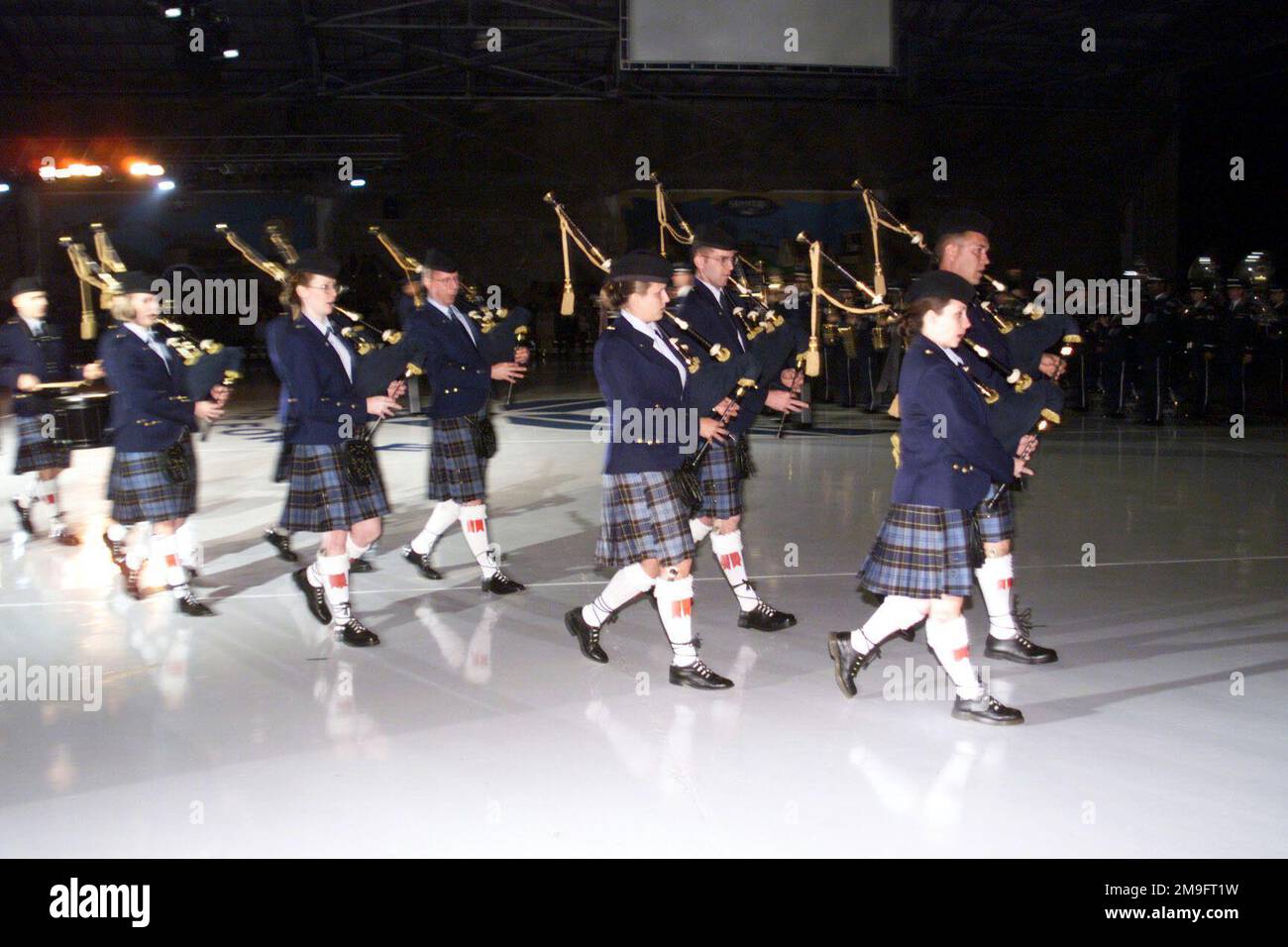 Pipers from the US Air Force Reserve Pipe band march during the ...