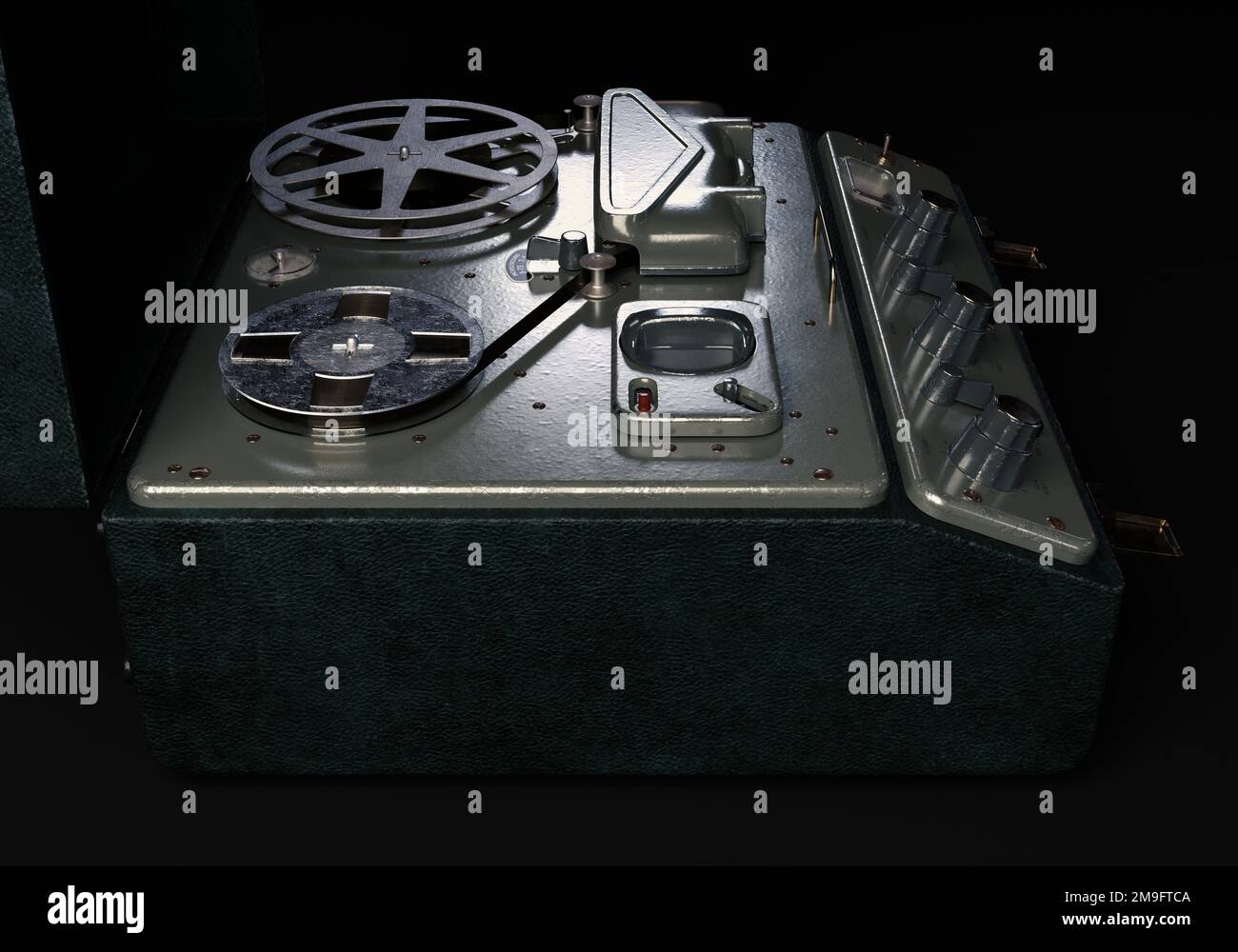 A vintage reel-to-reel analogue analogue audio recorder in a leather ...