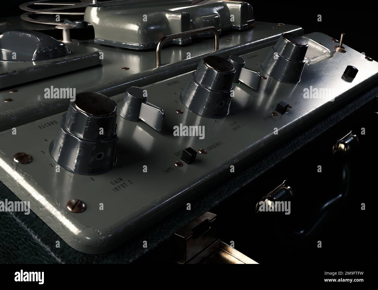 A vintage reel-to-reel analogue analogue audio recorder in a leather ...