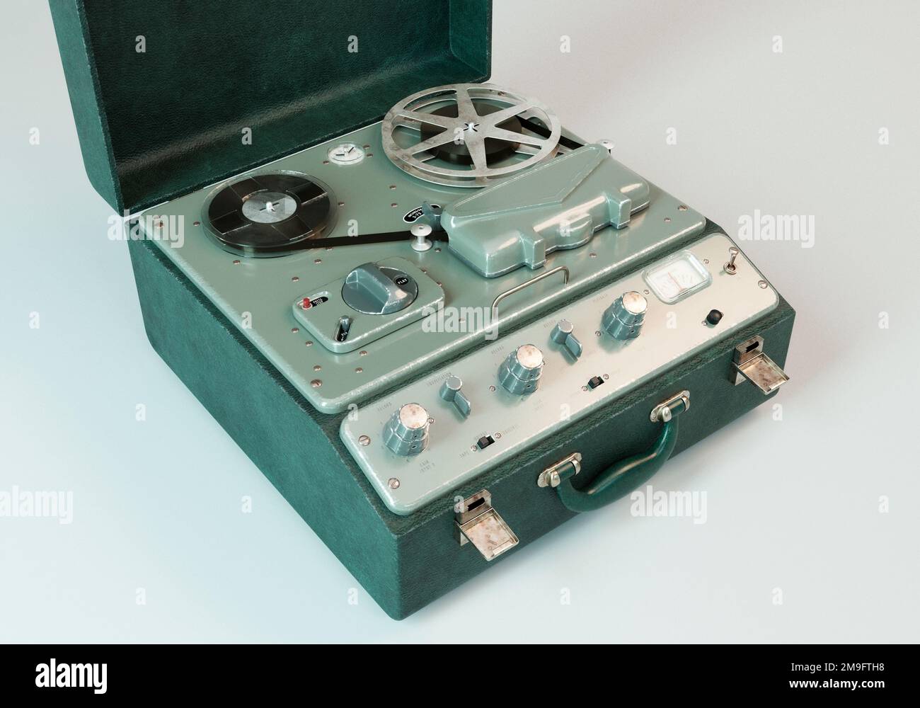 A vintage reel-to-reel analogue analogue audio recorder in a leather ...