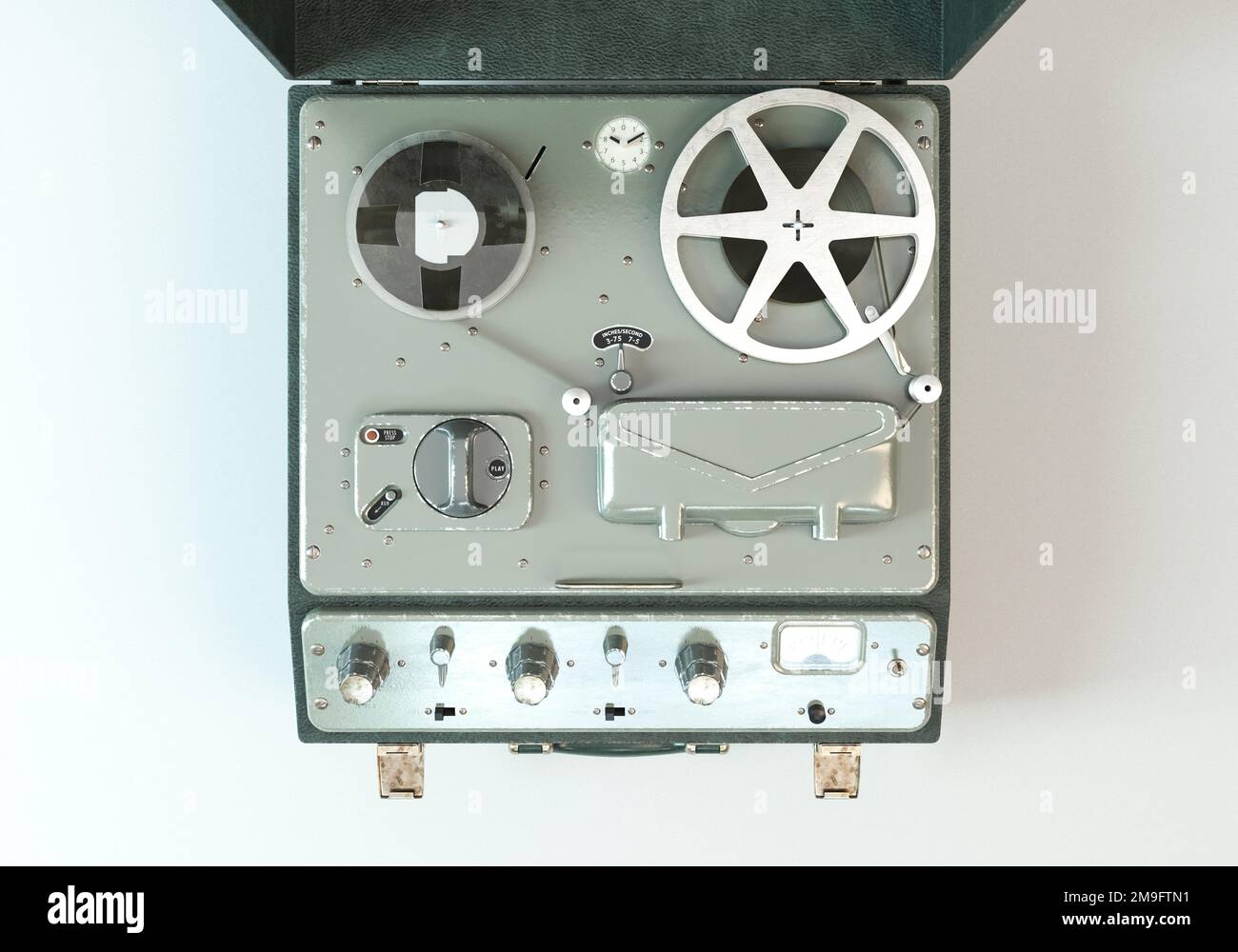 A vintage reel-to-reel analogue analogue audio recorder in a leather ...