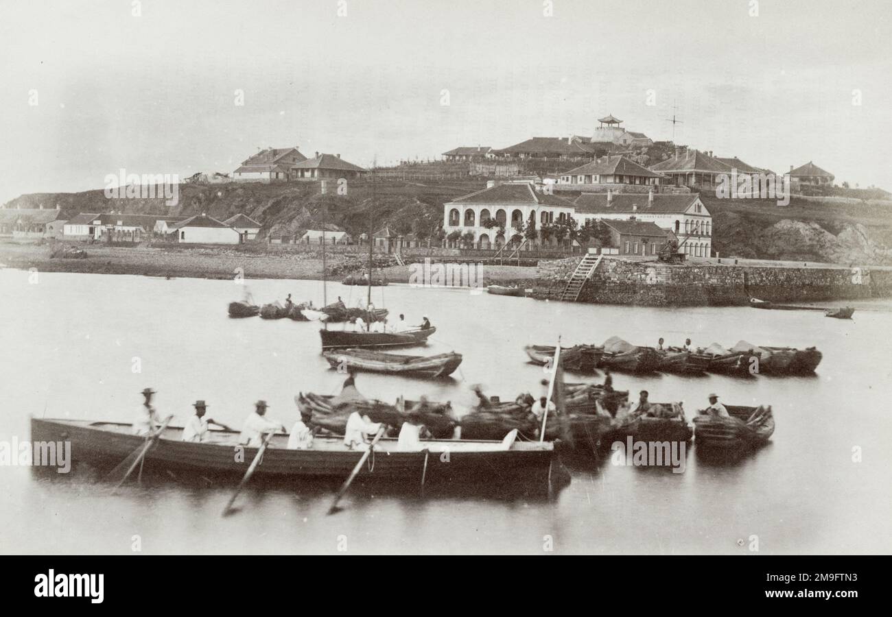 Vintage 19th century photo - Chefoo, now Yantai, China, boats Stock ...