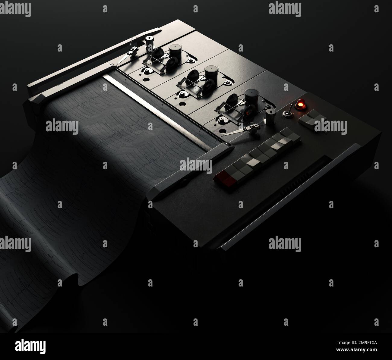 A russian polygraph lie detector machine drawing lines on graph paper ...