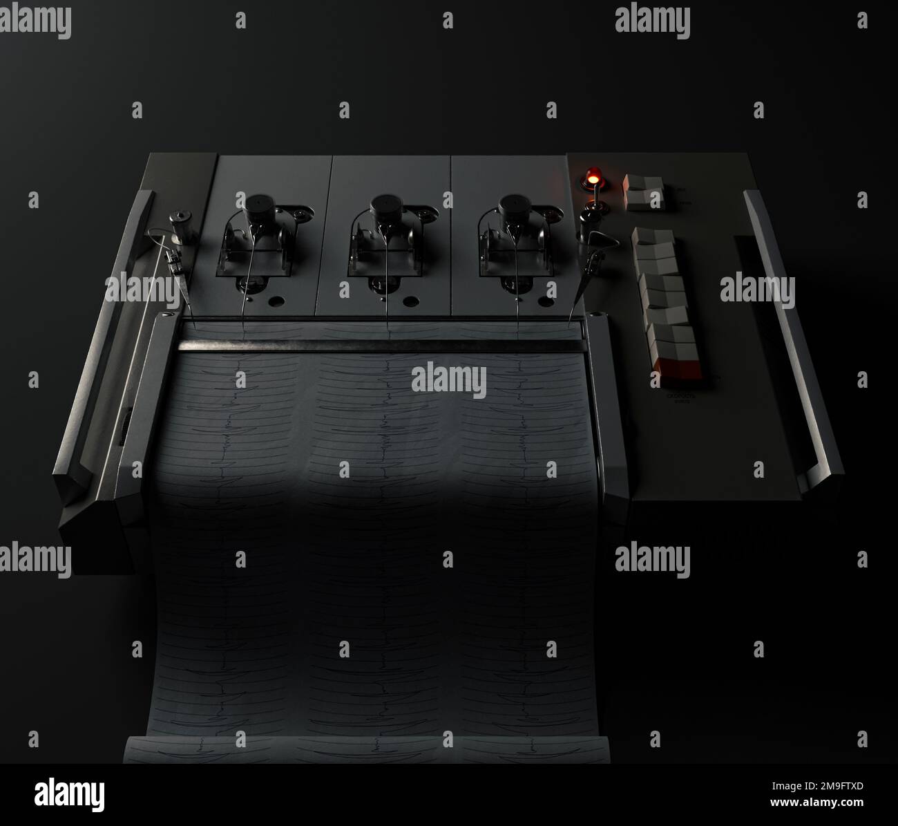 A russian polygraph lie detector machine drawing lines on graph paper ...