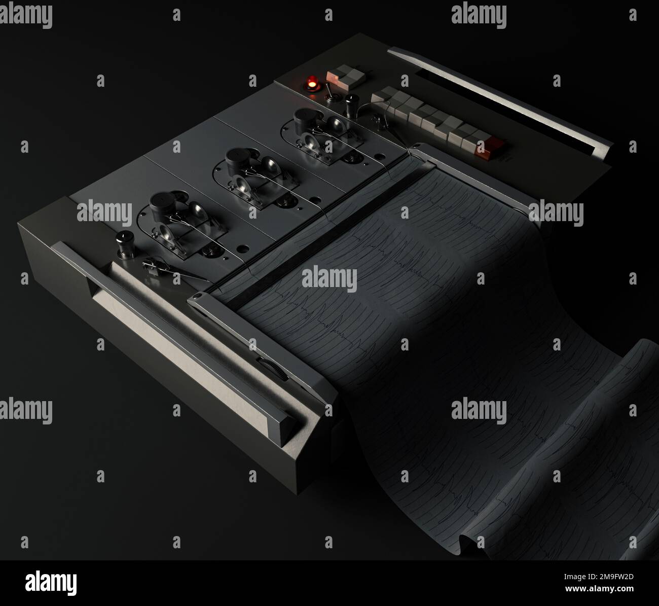 A russian polygraph lie detector machine drawing lines on graph paper ...