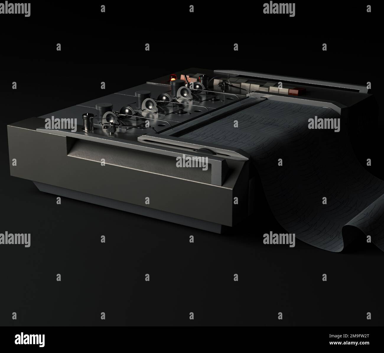 A russian polygraph lie detector machine drawing lines on graph paper ...
