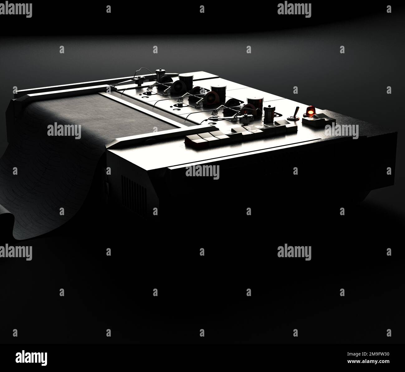 A russian polygraph lie detector machine drawing lines on graph paper ...