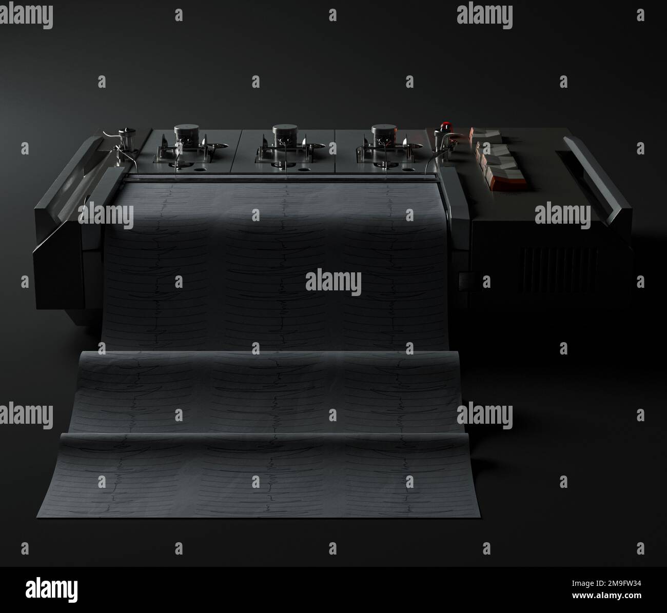 A russian polygraph lie detector machine drawing lines on graph paper ...