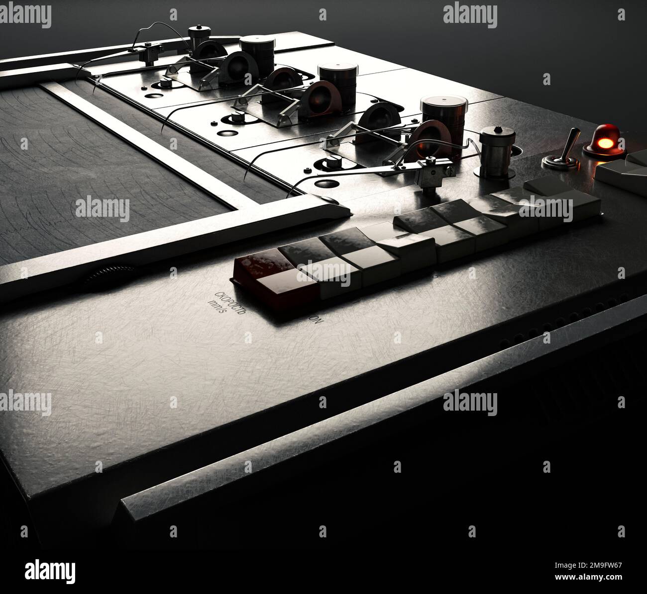 A russian polygraph lie detector machine drawing lines on graph paper ...