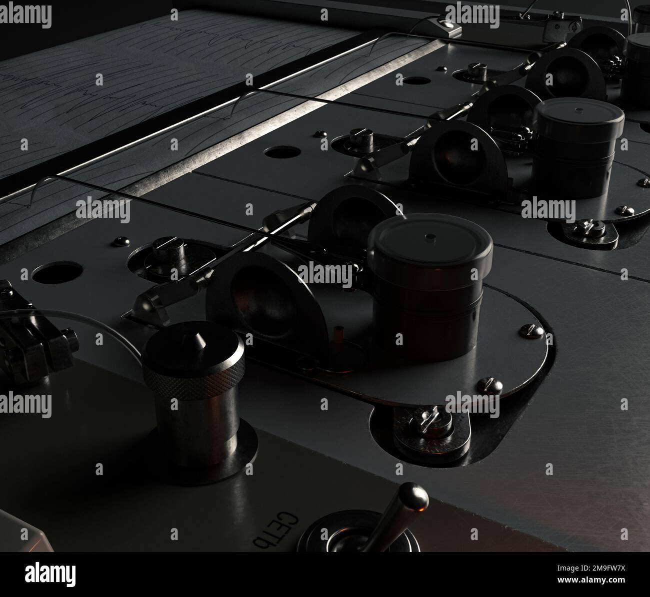 A russian polygraph lie detector machine drawing lines on graph paper ...