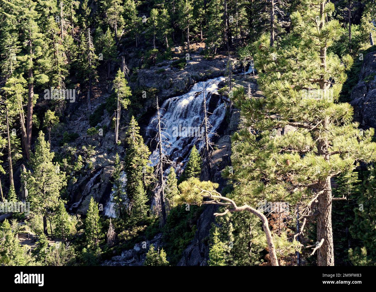 Water cascades down Eagle Falls above Emerald Bay State Park on the ...