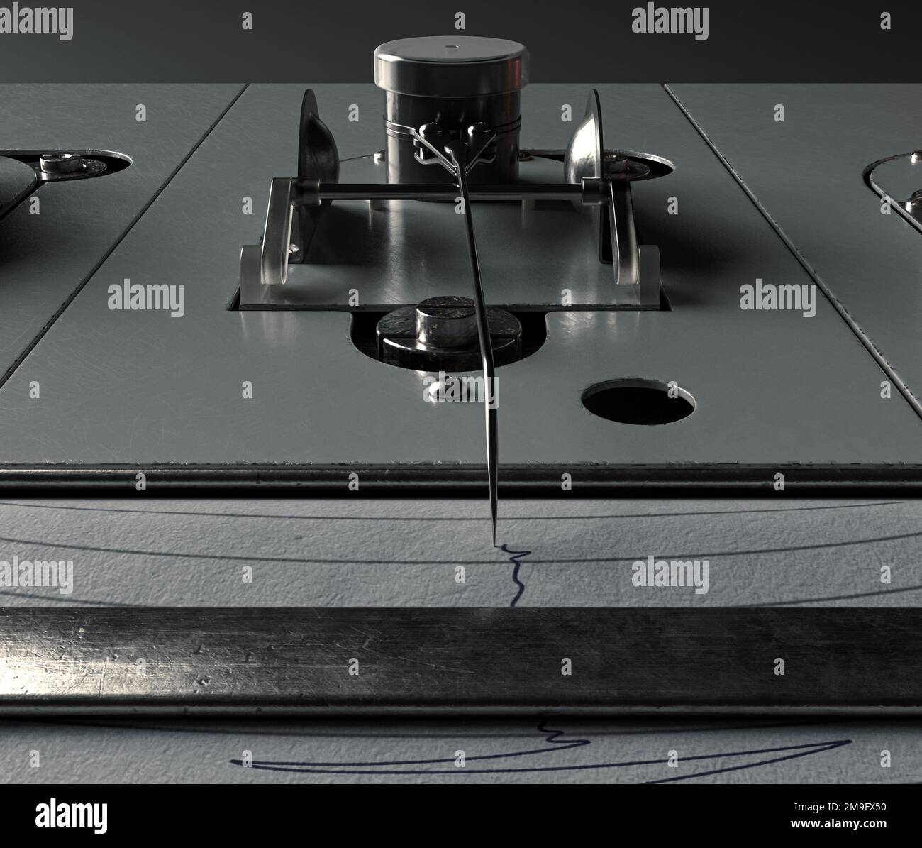 A russian polygraph lie detector machine drawing lines on graph paper ...