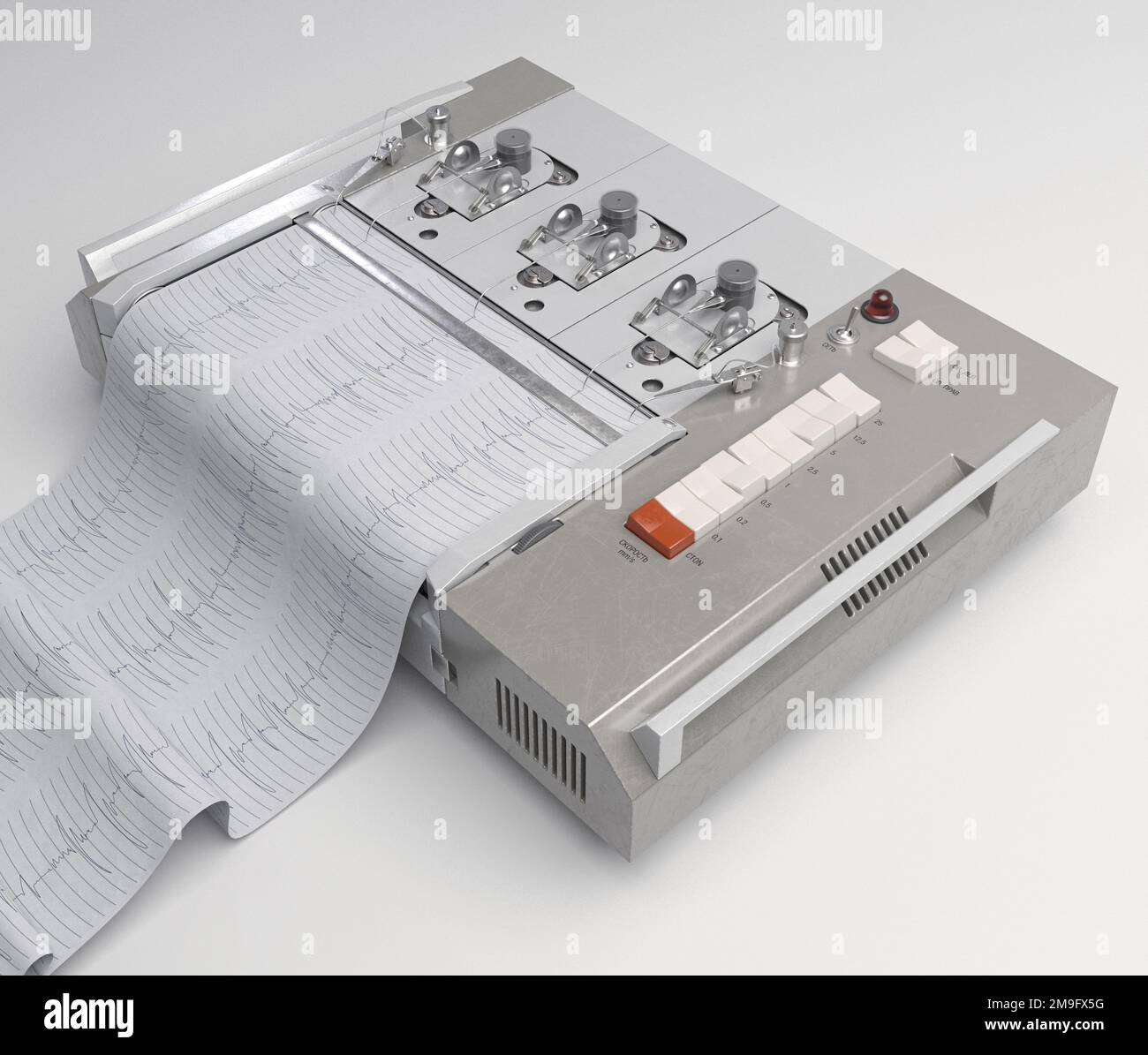 A russian polygraph lie detector machine drawing lines on graph paper ...