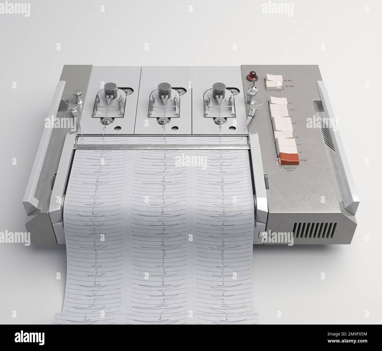 A Russian Polygraph Lie Detector Machine Drawing Lines On Graph Paper