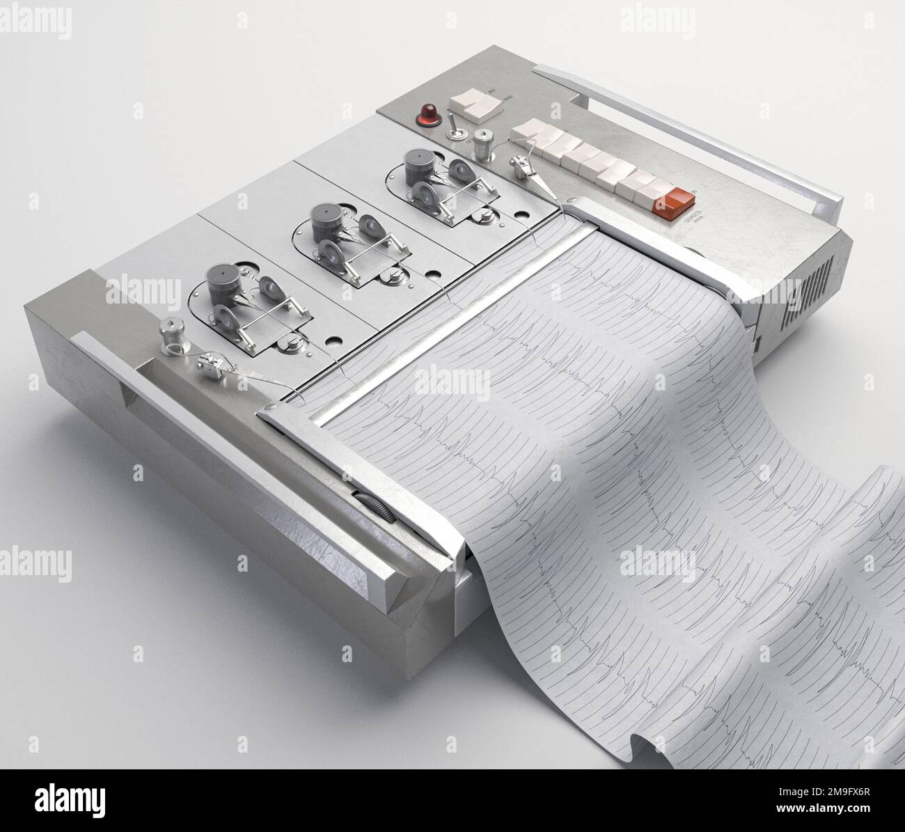 A russian polygraph lie detector machine drawing lines on graph paper ...