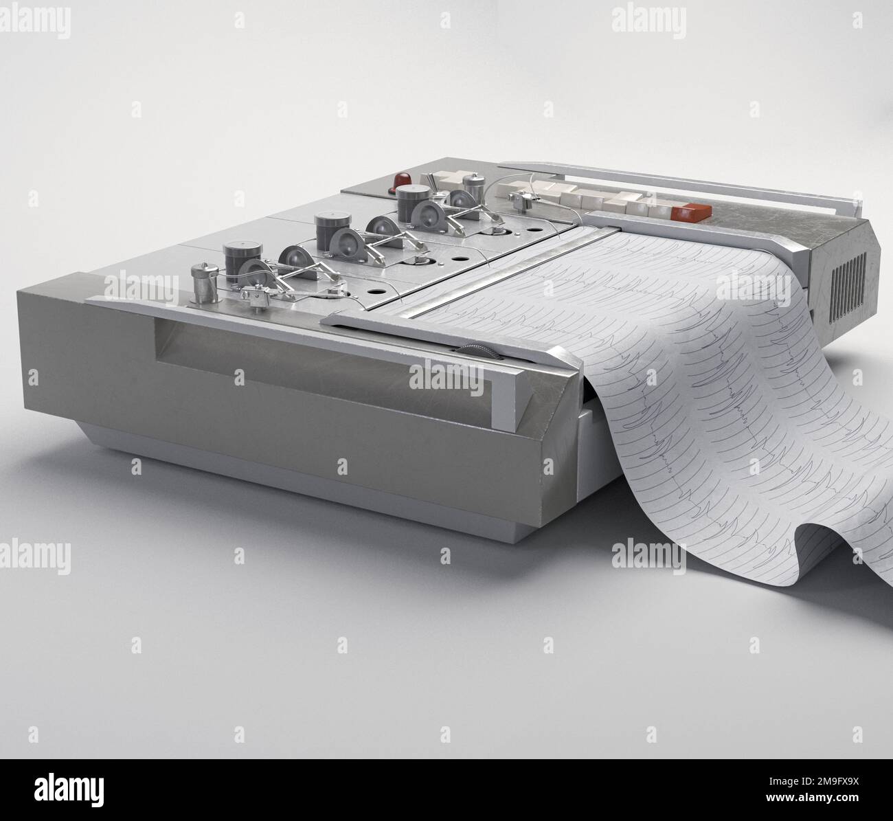 A russian polygraph lie detector machine drawing lines on graph paper ...