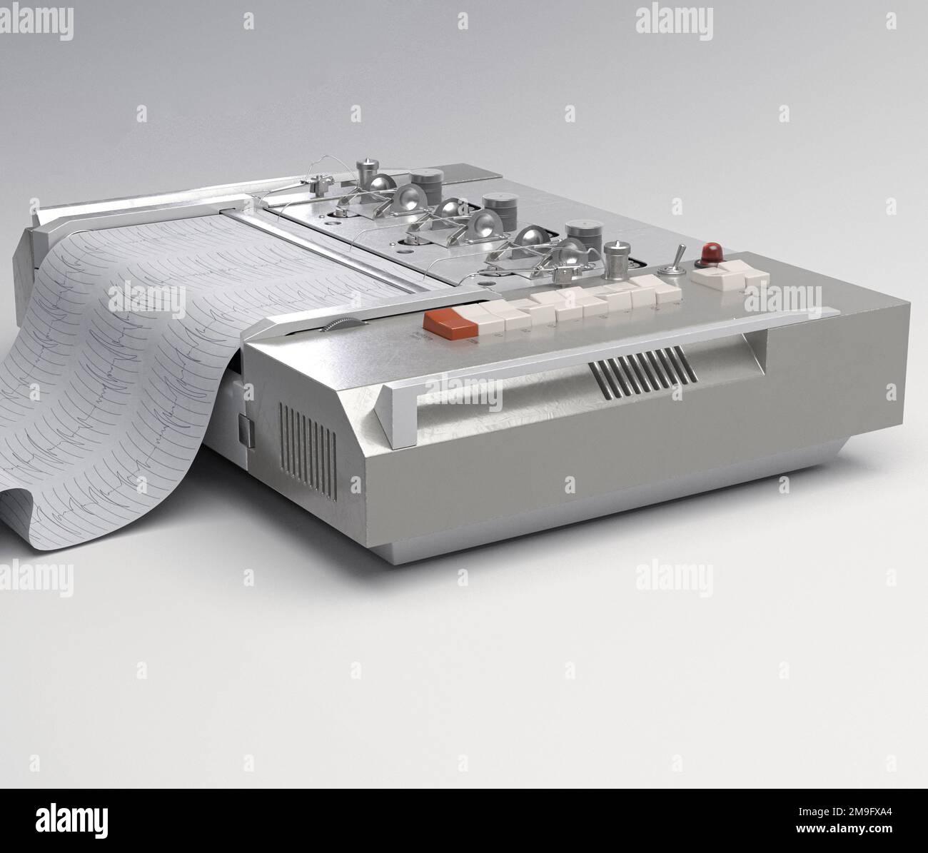 A russian polygraph lie detector machine drawing lines on graph paper ...