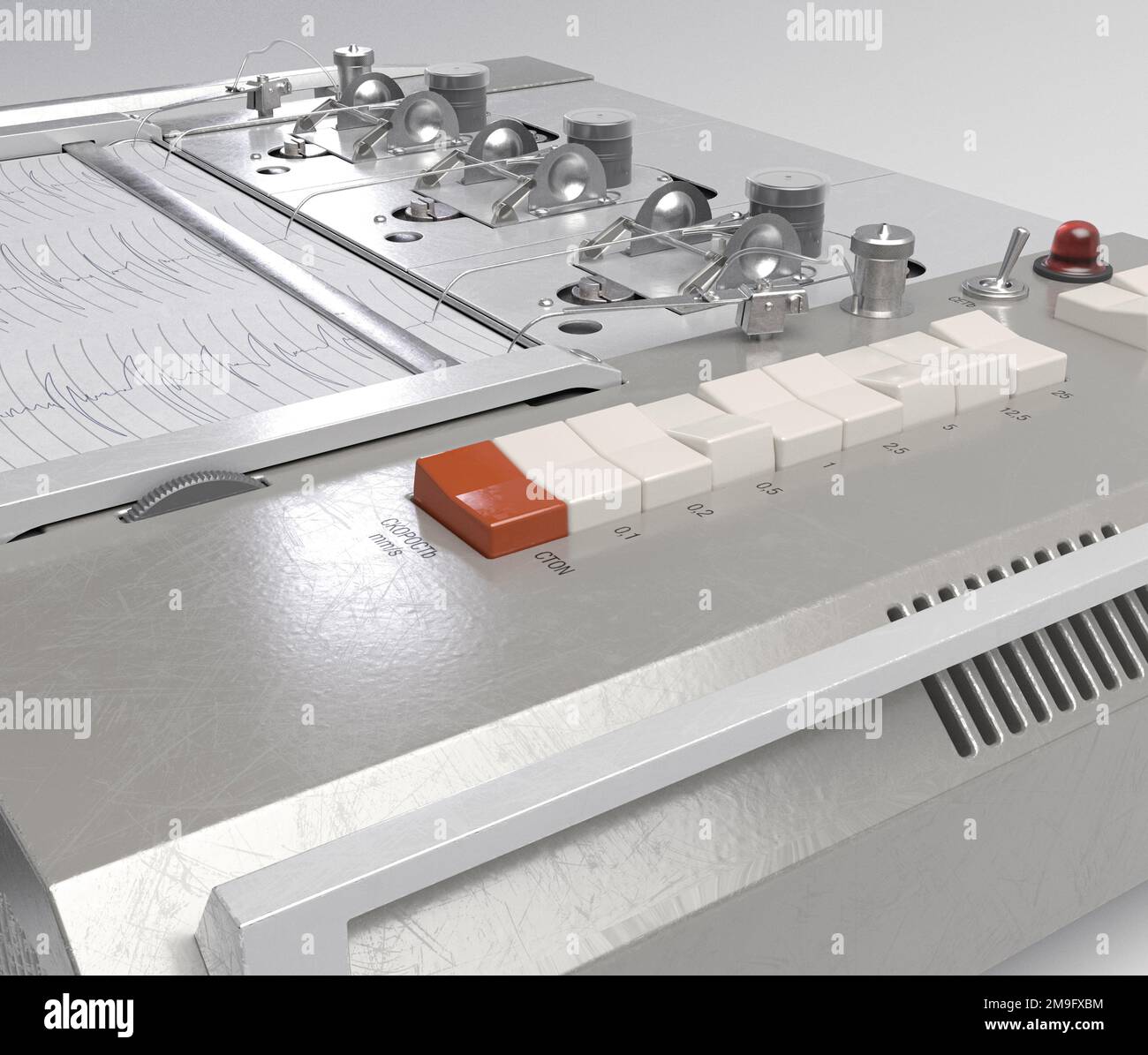 A russian polygraph lie detector machine drawing lines on graph paper ...