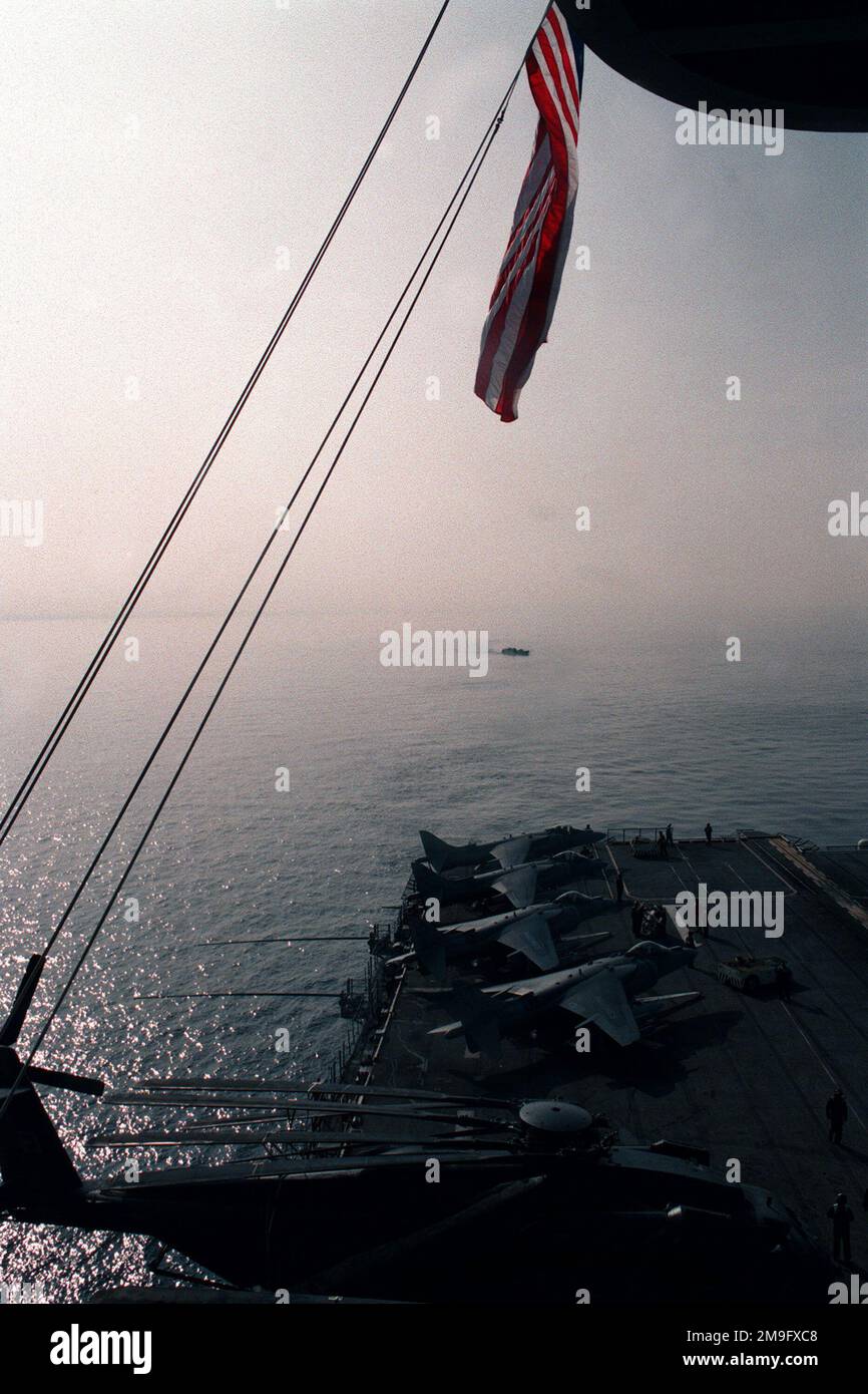 Sunset aboard the USS TARAWA (LHA 1) during Exercise KERNEL BLITZ 2001 ...