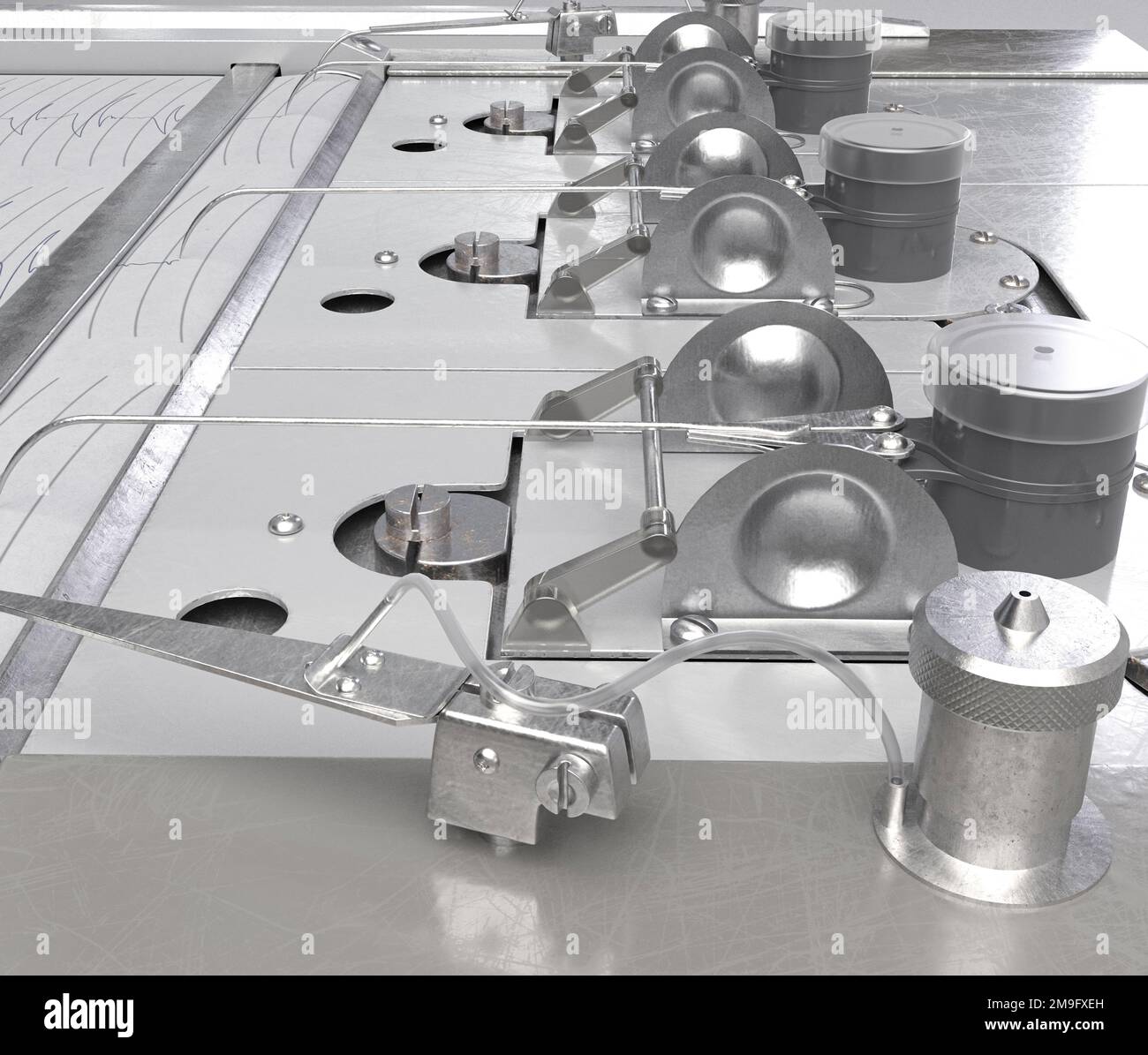 A russian polygraph lie detector machine drawing lines on graph paper ...