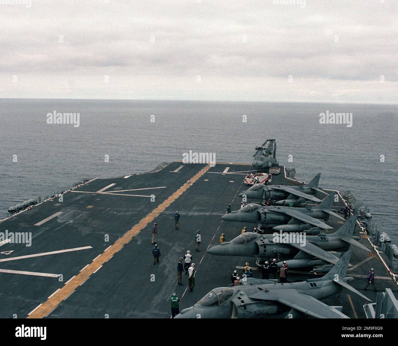 Shot of the flightline aboard the USS TARAWA (LHA 1) with AV-8B ...
