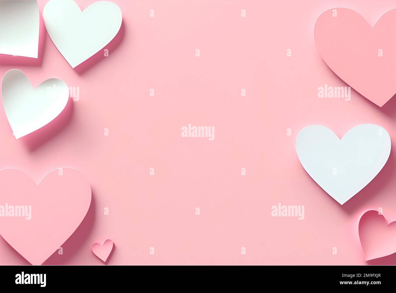 Soft pink paper hearts on light background. Papercut design pastel pink ...