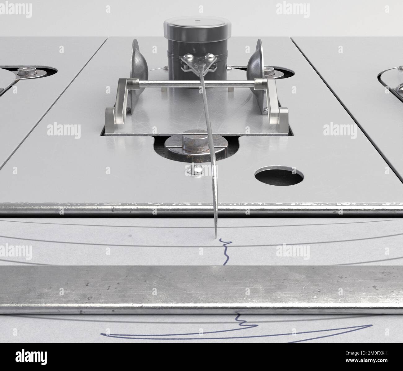 A russian polygraph lie detector machine drawing lines on graph paper ...
