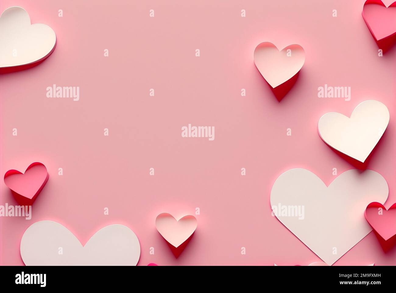 Soft pink paper hearts on light background. Papercut design pastel pink ...